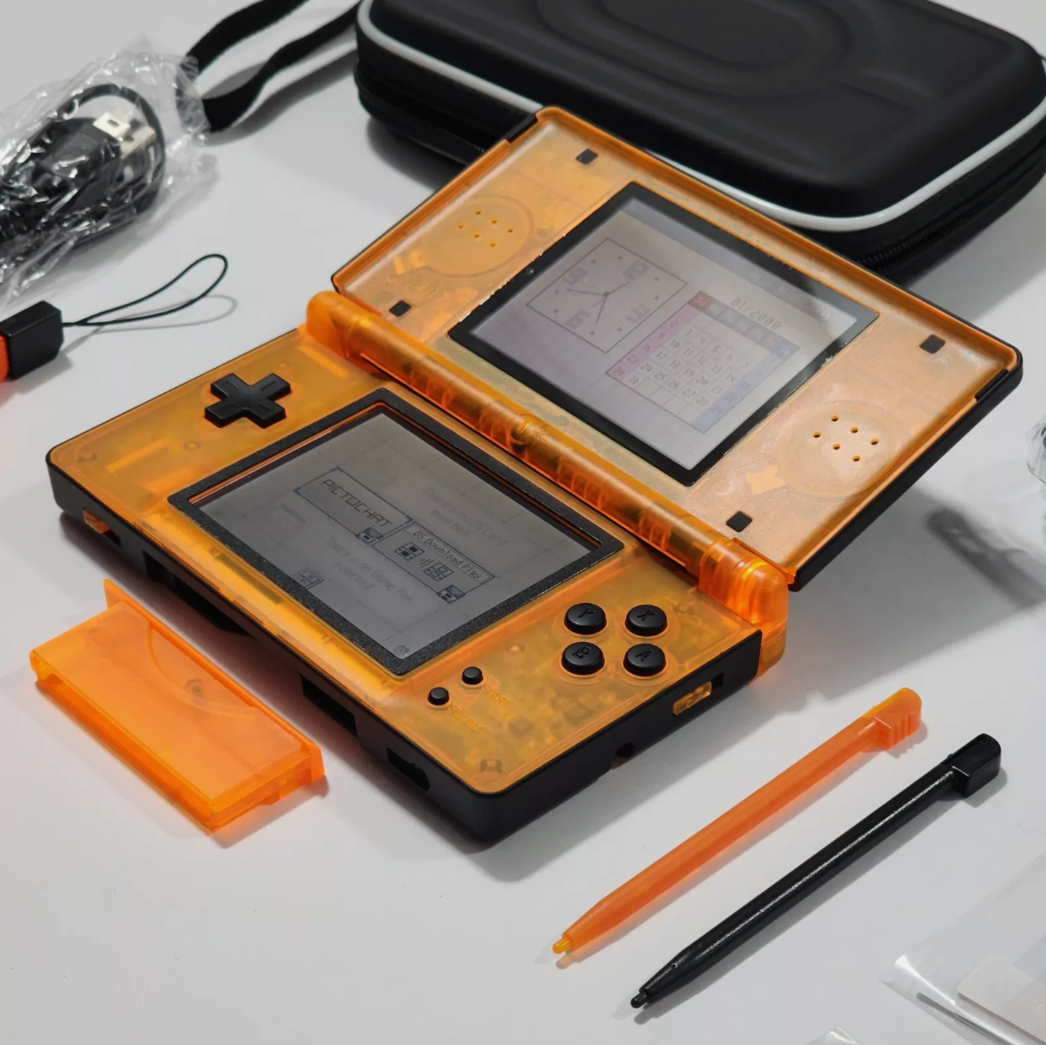 Nintendo DS Lite CUSTOM - Black/Transparent Orange w/ Modded LED, Bund ...