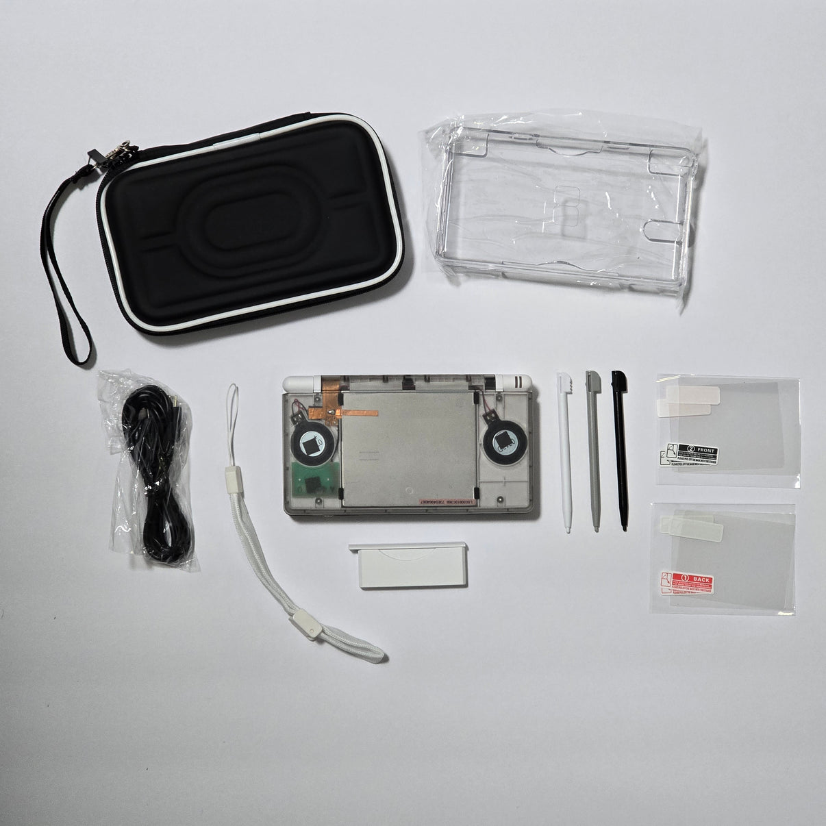 Nintendo DS Lite CUSTOM - Transparent Black/White w/ Modded LED, Bundl ...