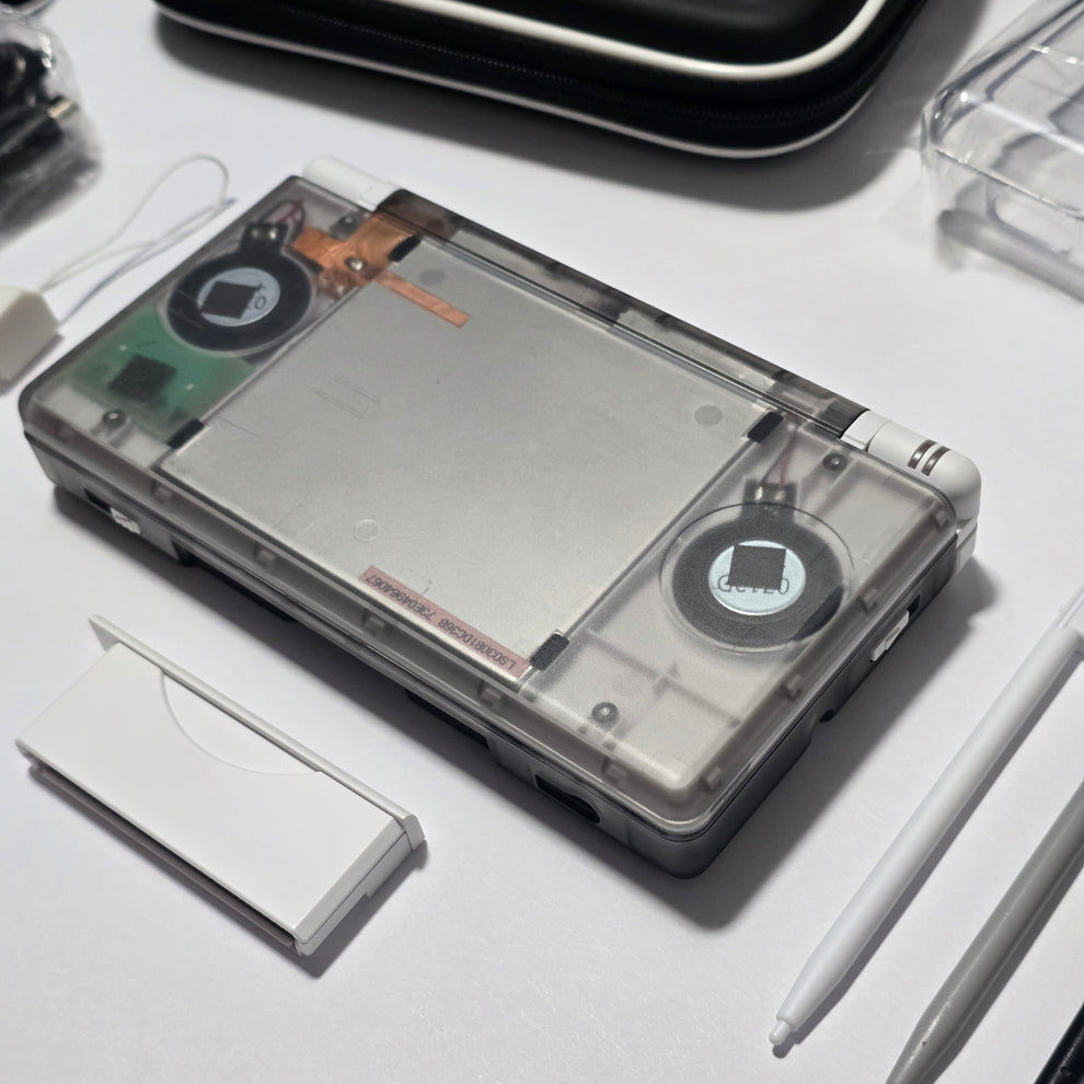 Nintendo DS Lite CUSTOM - Transparent Black/White w/ Modded LED, Bundl ...