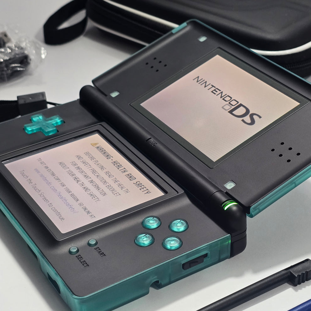Nintendo DS Lite CUSTOM -Transparent Green/Black w/ Modded LED, Bundle ...